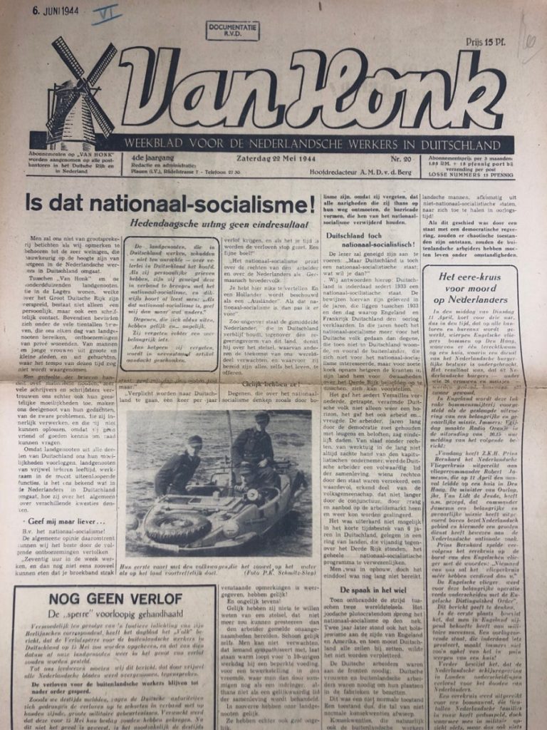 Original WWII Dutch newspaper ‘Van Honk’ Dutch workers in Germany – 22 ...