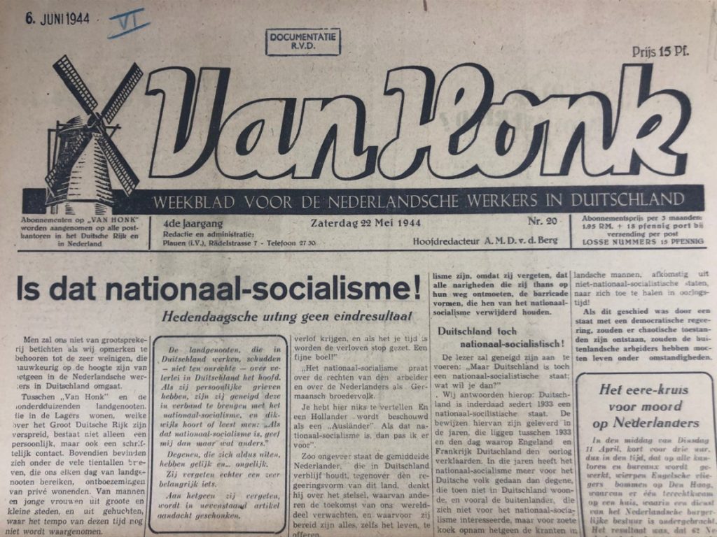 Original WWII Dutch newspaper ‘Van Honk’ Dutch workers in Germany – 22 ...