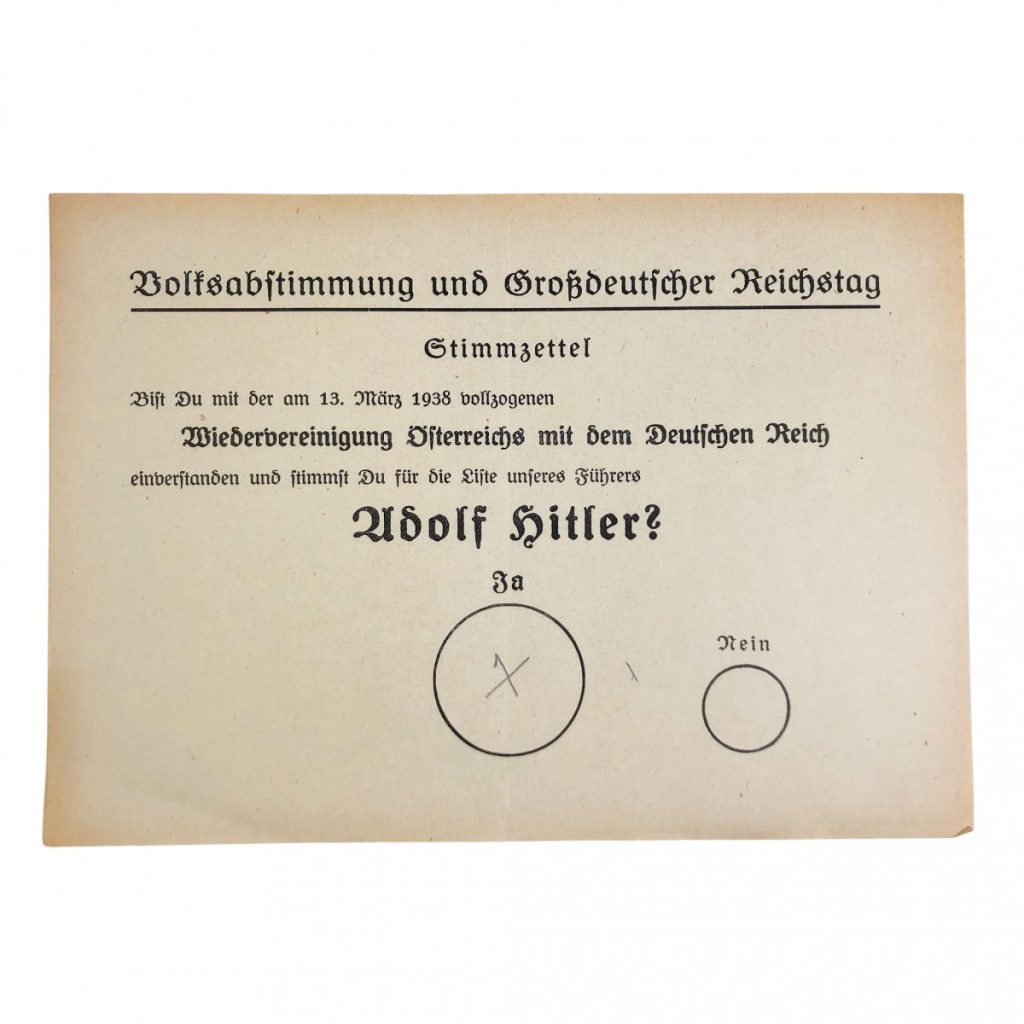 Original WWII German Adolf Hitler ballot paper 1938 - Oorlogsspullen.nl ...