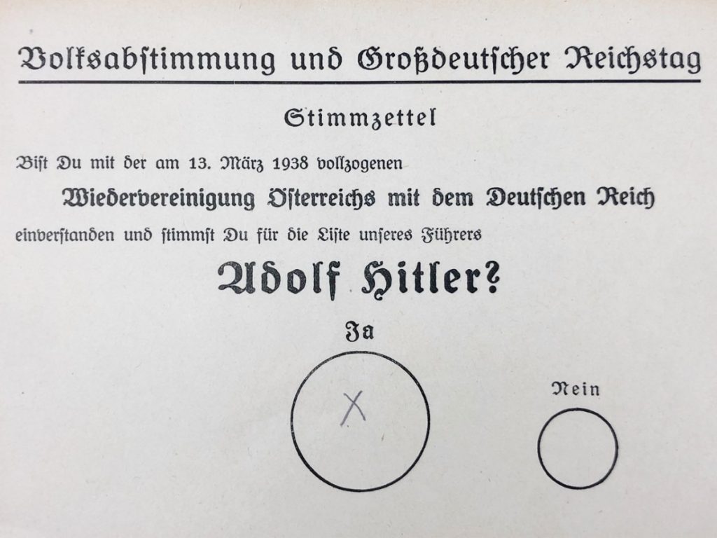 Original WWII German Adolf Hitler ballot paper 1938 - Oorlogsspullen.nl ...
