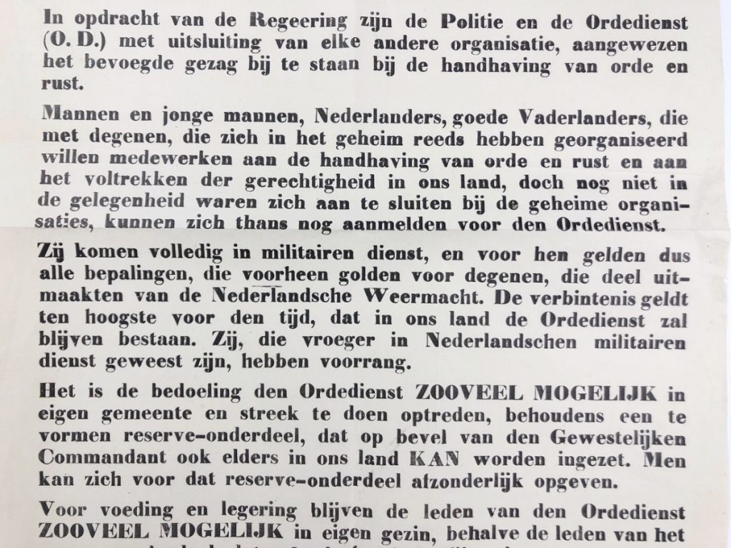 Original WWII Dutch call-up poster 'Ordedienst' Bergen op Zoom 1944 ...