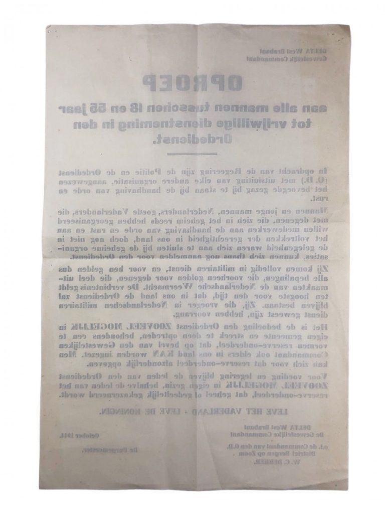 Original WWII Dutch call-up poster 'Ordedienst' Bergen op Zoom 1944 ...