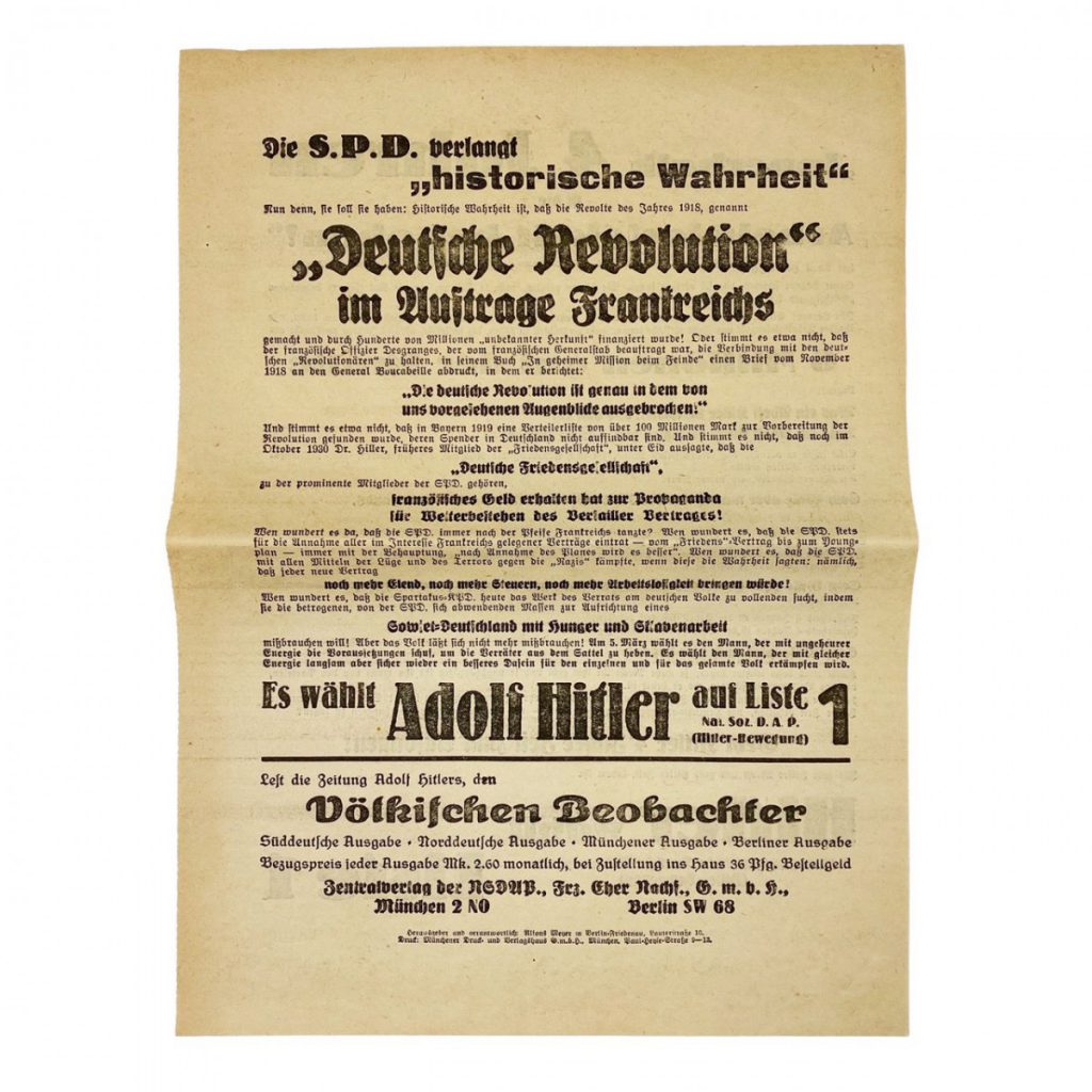 Original 1920s Adolf Hitler elections leaflet - Oorlogsspullen.nl ...