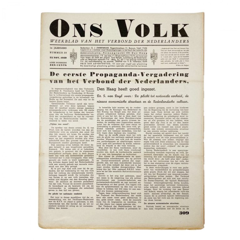 Original WWII Dutch collaboration newspaper - Ons Volk 'Verdinaso ...