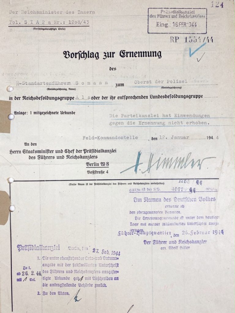 Original WWII German Waffen-SS signed Himmler nomination document ...