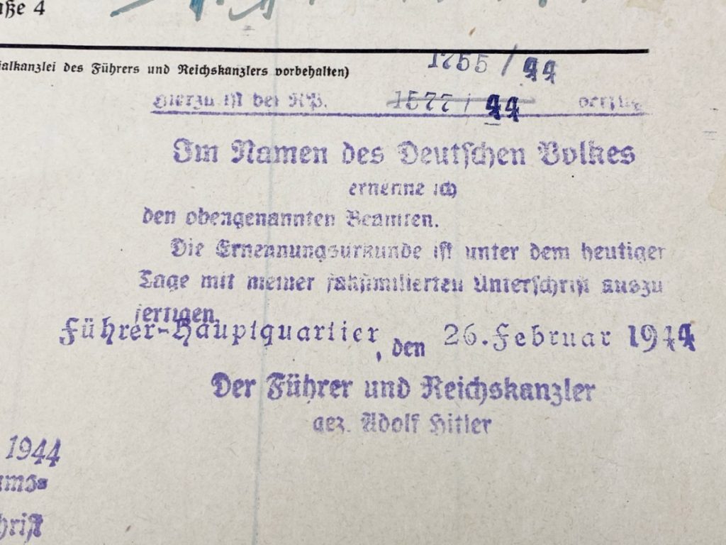 Original WWII German Waffen-SS signed Himmler nomination document ...