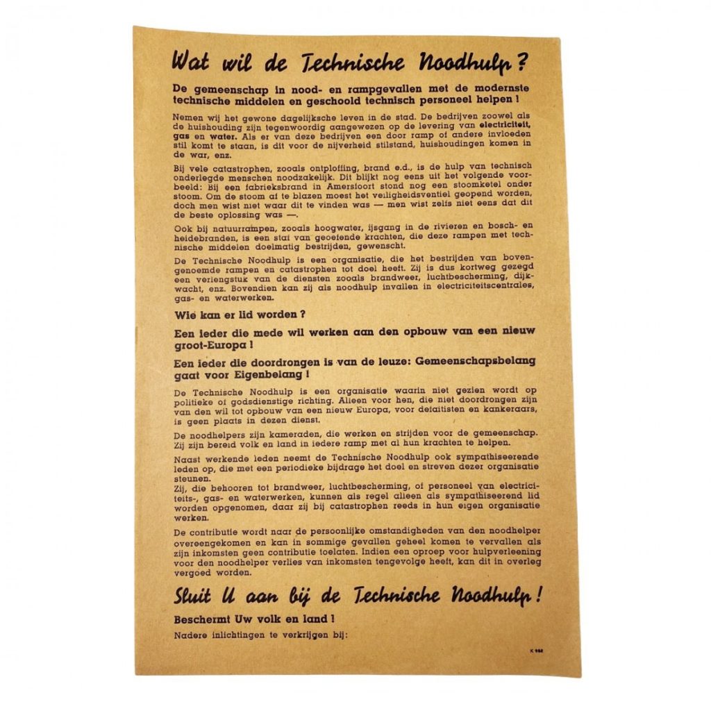 Original WWII Dutch Technische Noodhulp leaflet - Oorlogsspullen.nl ...