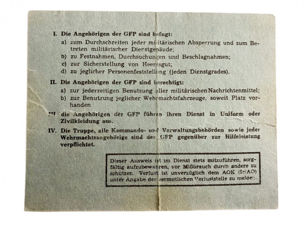 Original WWII German Geheime Feldpolizei ausweis - Oorlogsspullen.nl ...