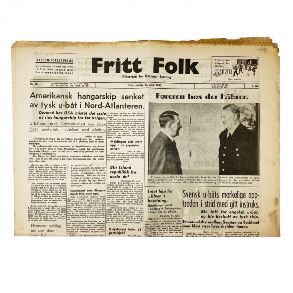 Original WWII Norwegian collaboration Nasjonal Samling newspaper ...