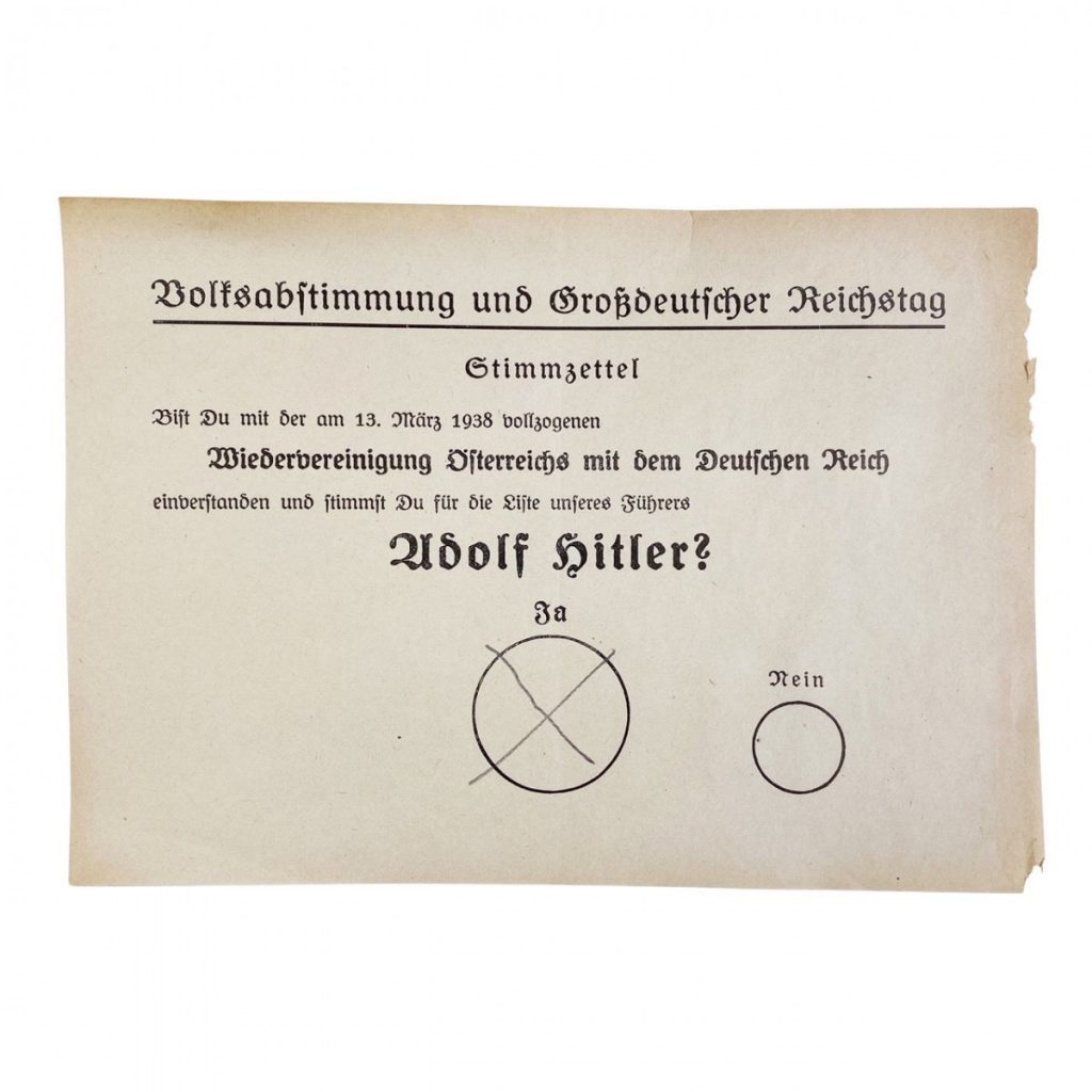 Original WWII German Adolf Hitler ballot paper 1938 - Oorlogsspullen.nl ...