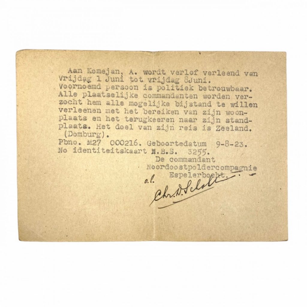 Original WWII Dutch 'Nederlandse Binnenlandse Strijdkrachten' document ...