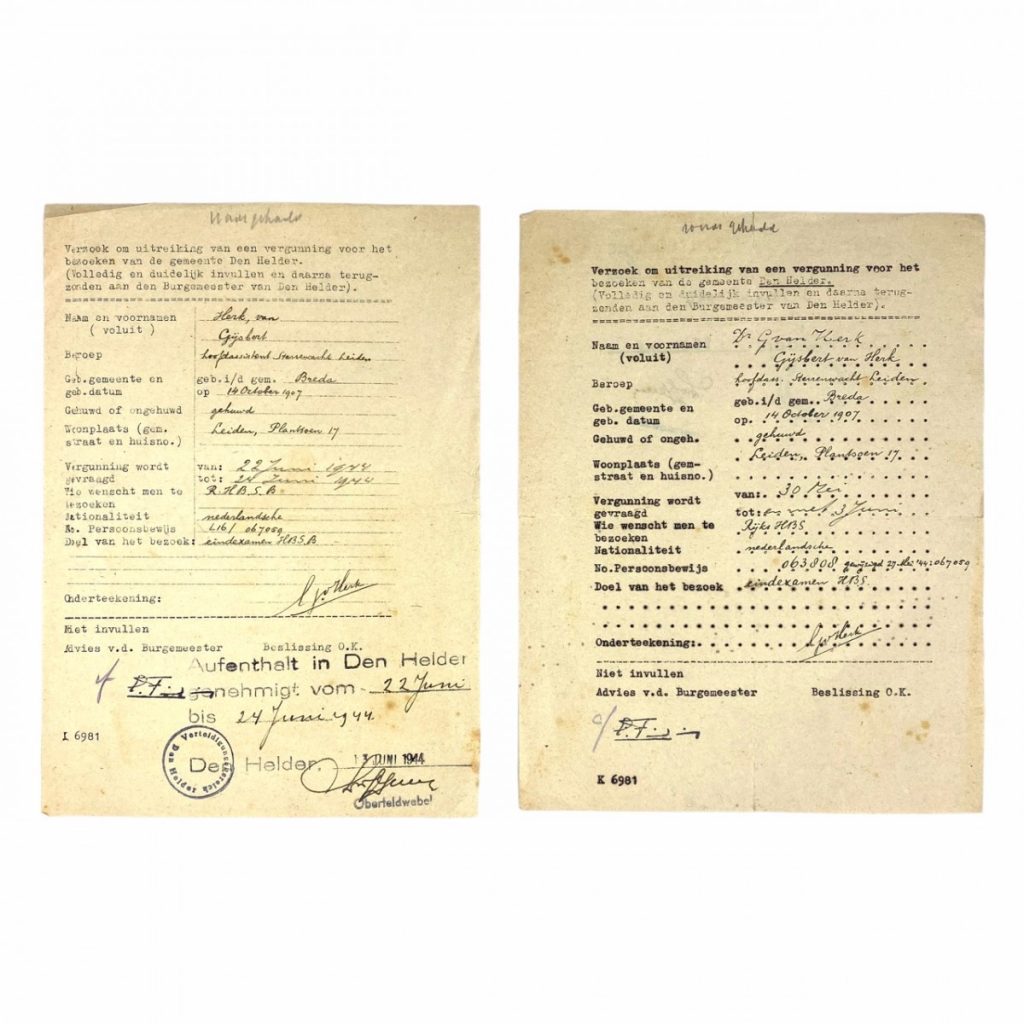 Original WWII Dutch documents 'Verteidigungsbereich Den Helder ...