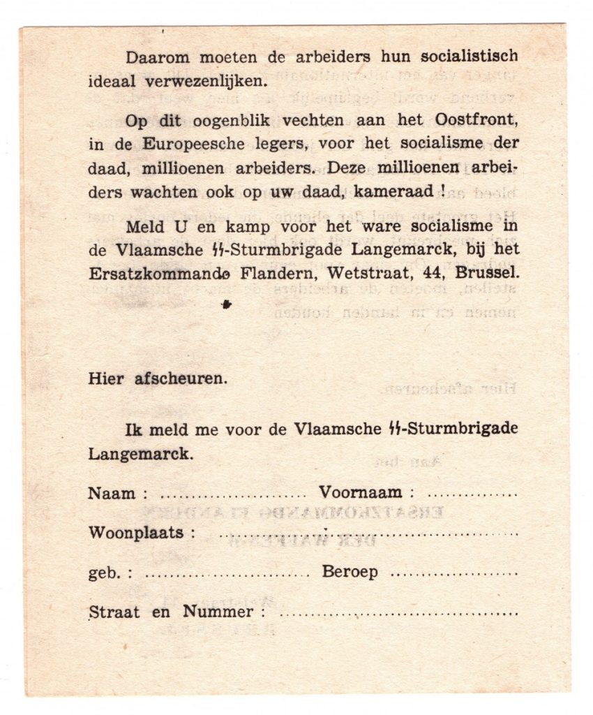 Original WWII Flemish SS-Sturmbrigade Langemarck recruitment flyer ...
