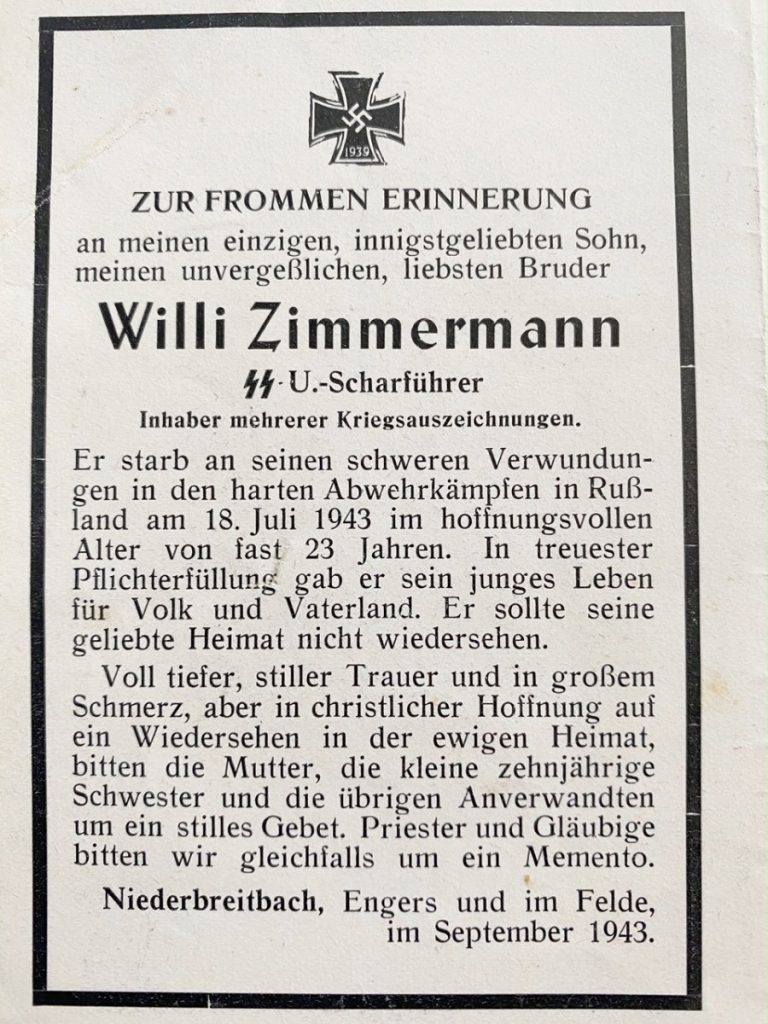 Original WWII German Waffen-SS death card - Oorlogsspullen.nl ...