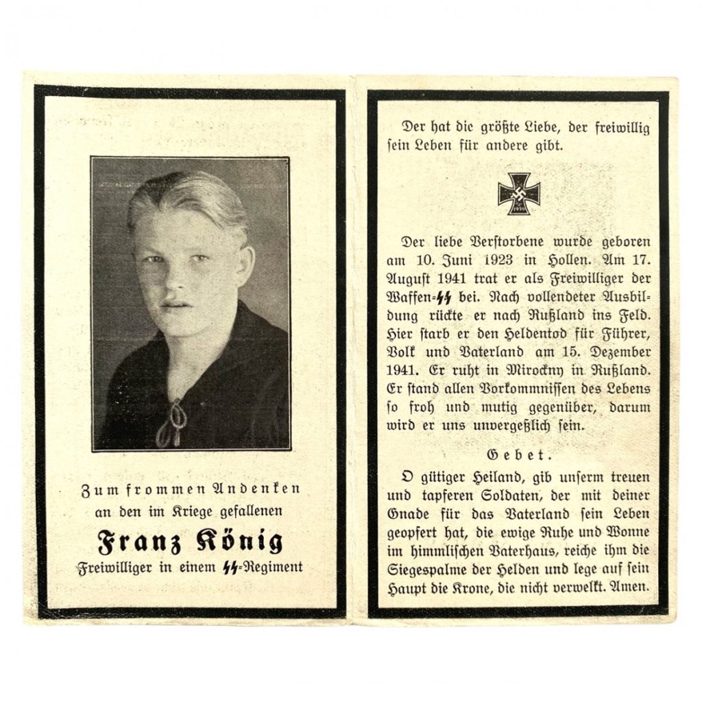 Original WWII German Waffen-SS death card - Oorlogsspullen.nl ...