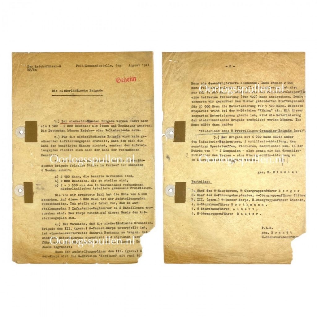 Original WWII German Waffen-SS Heinrich Himmler secret documents about ...