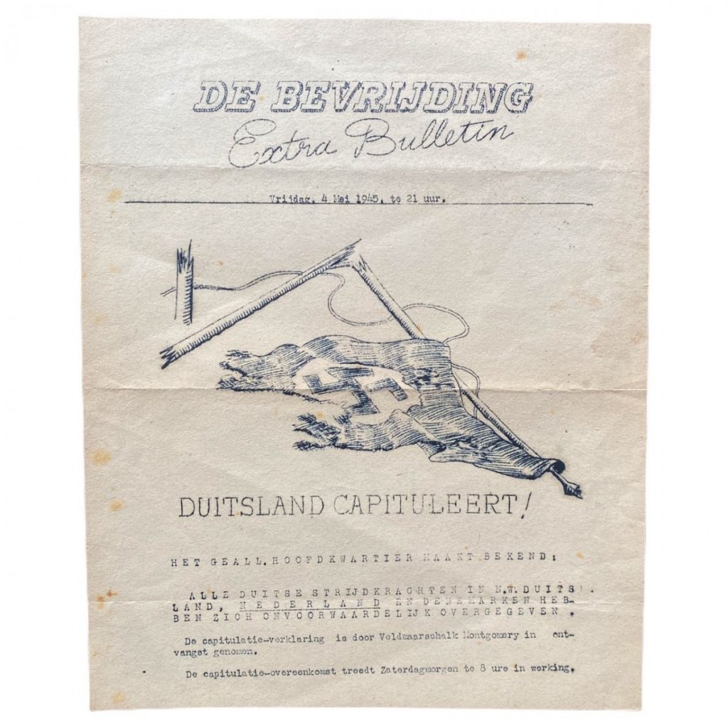 Original WWII Dutch resistance Liberation leaflet - Germany surrenders ...