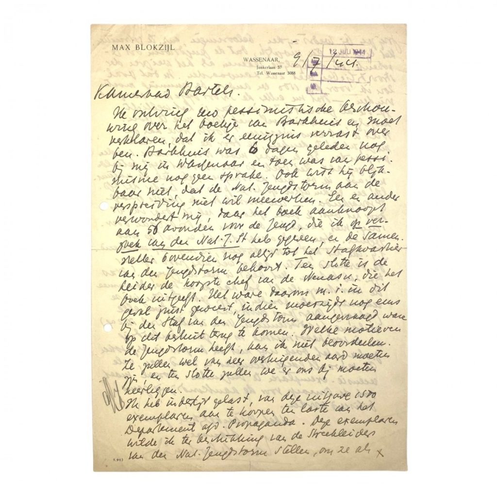 Original WWII Dutch NSB handwritten Max Blokzijl letter ...