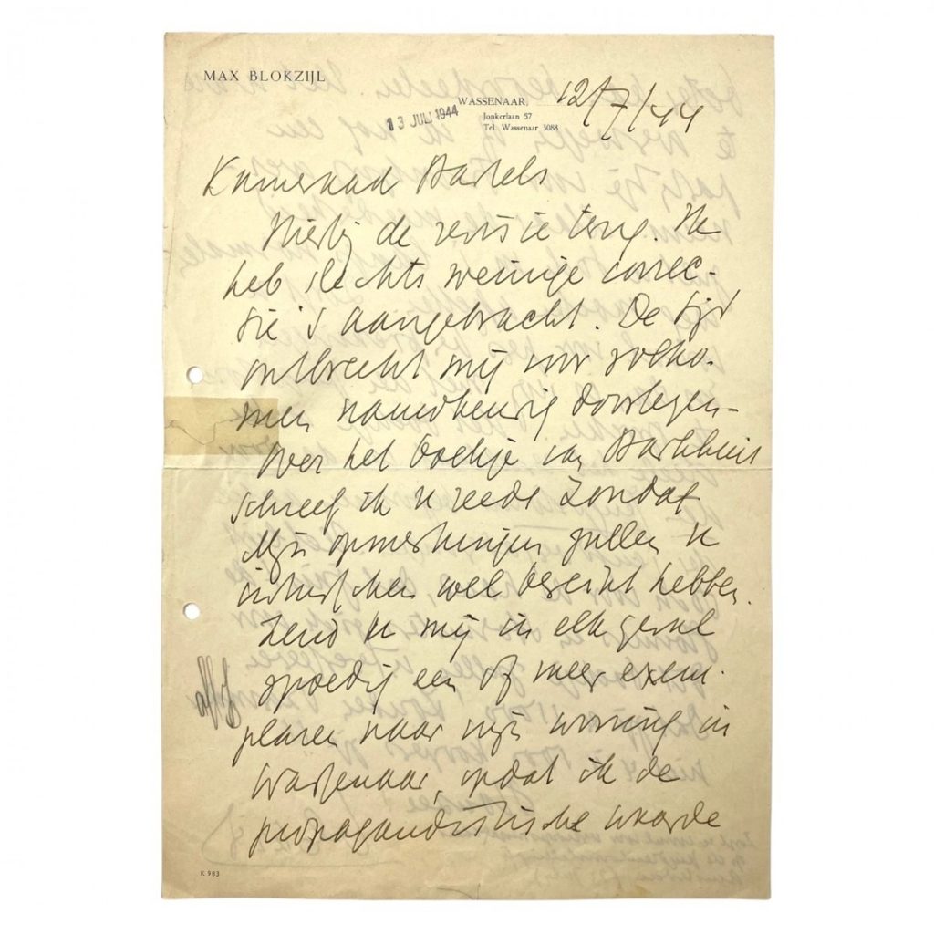 Original WWII Dutch NSB handwritten Max Blokzijl letter ...