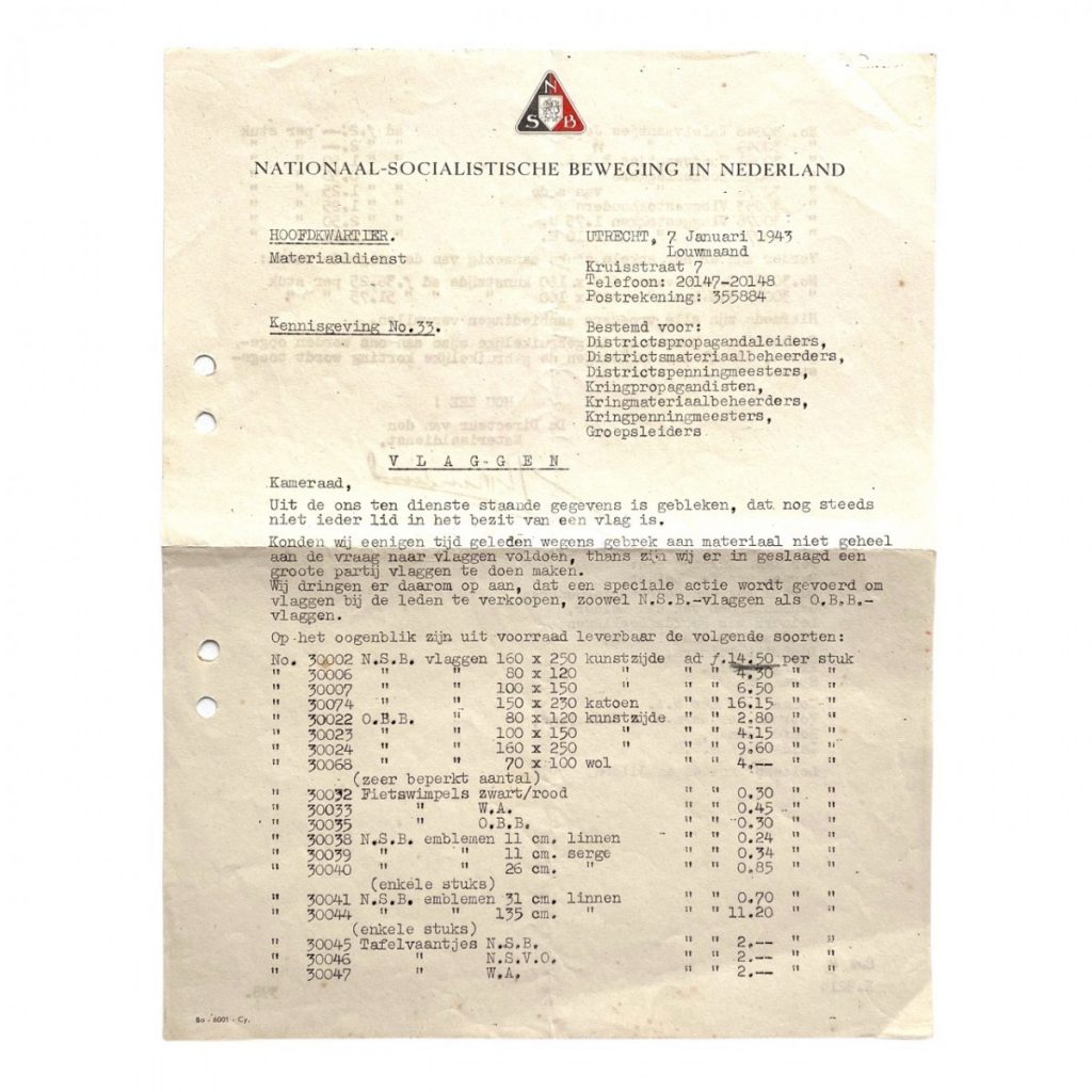 Original WWII Dutch NSB propaganda document NSB Flags - Oorlogsspullen ...