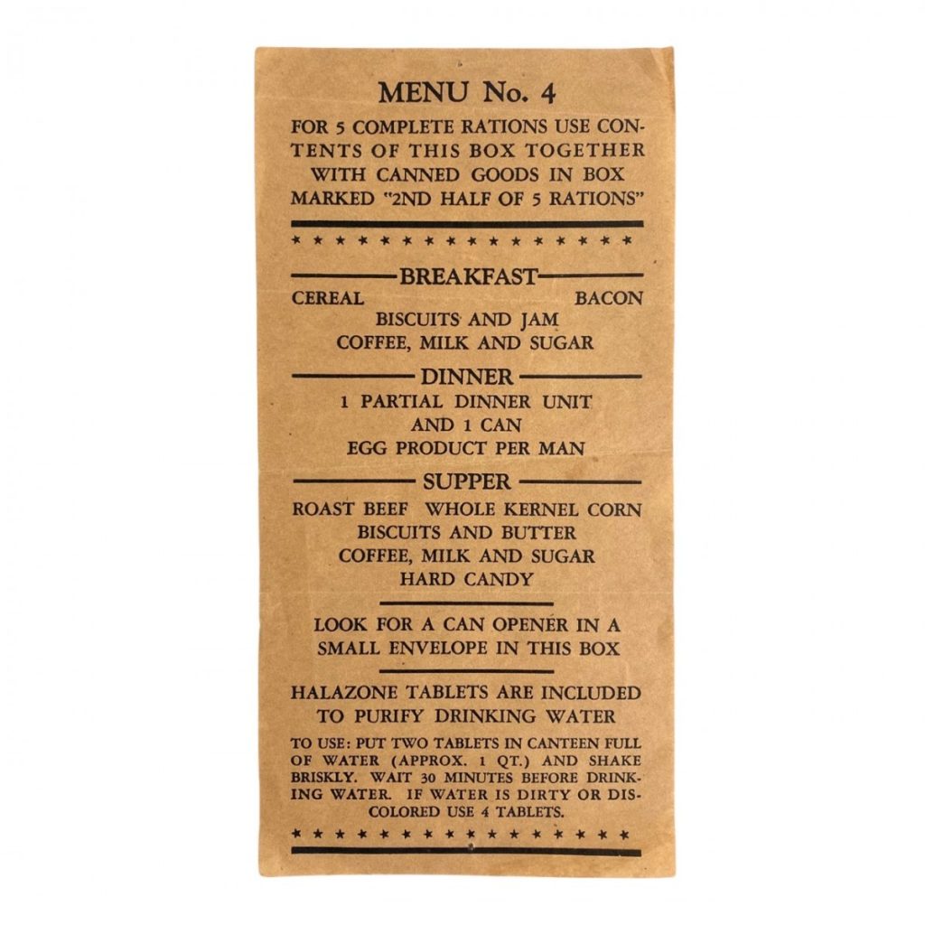 Original WWII US ration menu No.4 - Oorlogsspullen.nl - Militaria shop