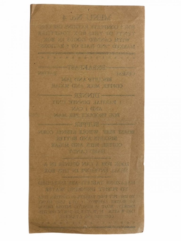 Original WWII US ration menu No.4 - Oorlogsspullen.nl - Militaria shop
