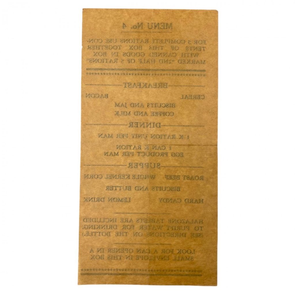 Original WWII US ration menu No.4 - Oorlogsspullen.nl - Militaria shop