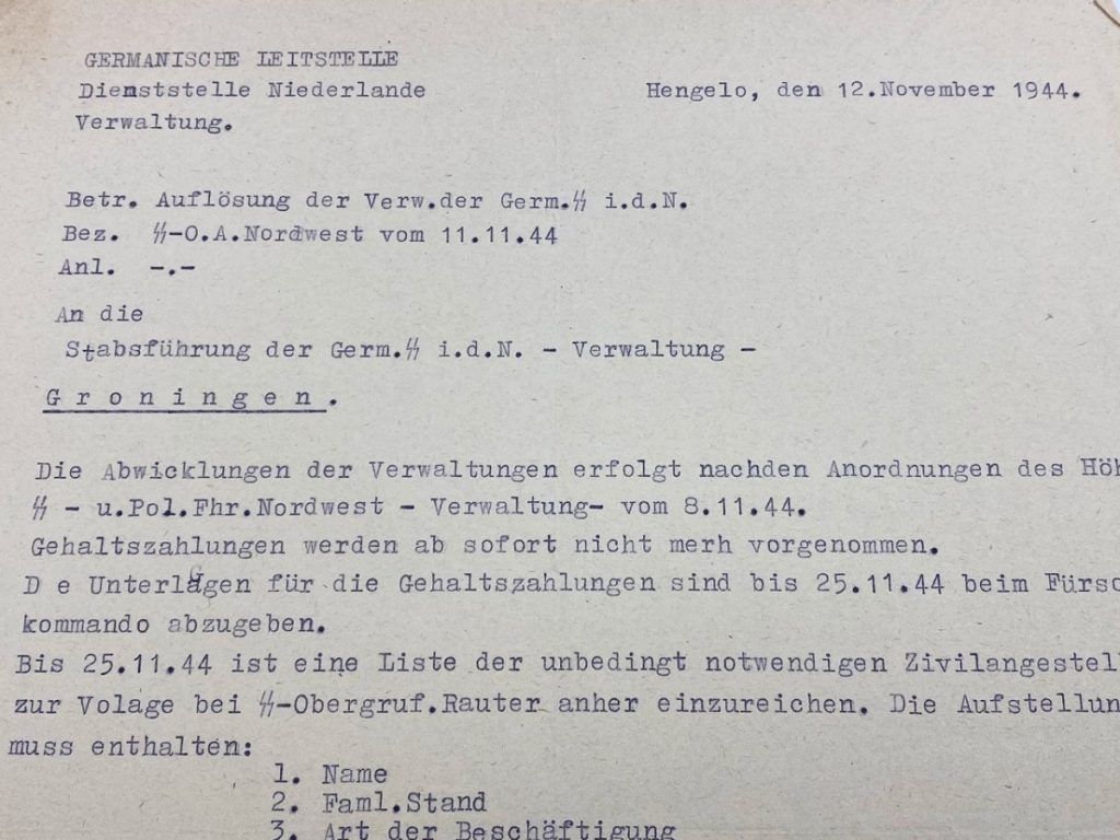 Original WWII German Waffen-SS document Hengelo/Groningen ...