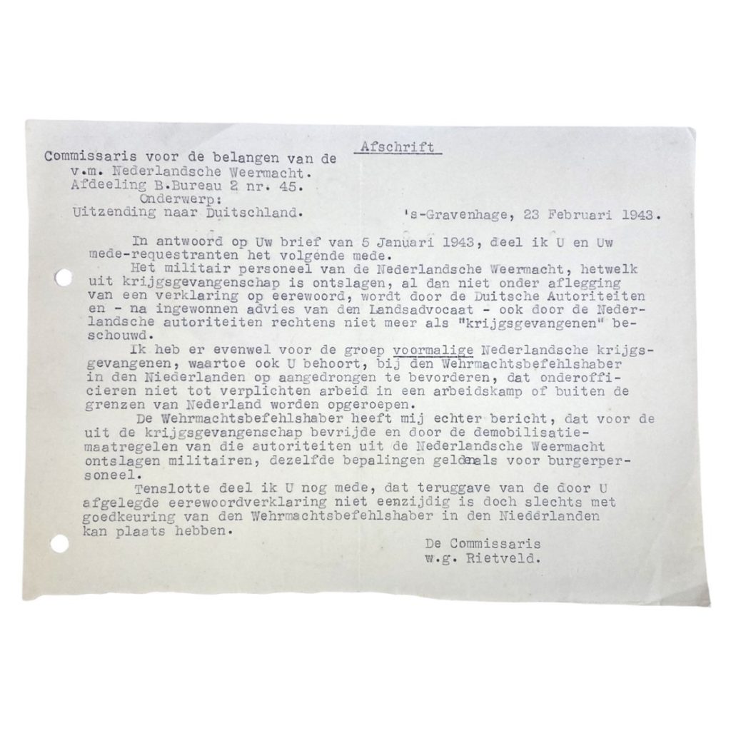 Original WWII Dutch document related to Dutch POW's - Oorlogsspullen.nl ...