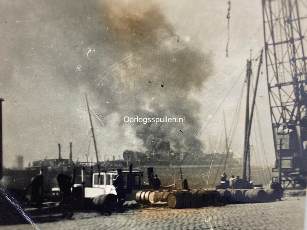 Original WWII Dutch photo - SS Statendam ship in flames in the harbor ...