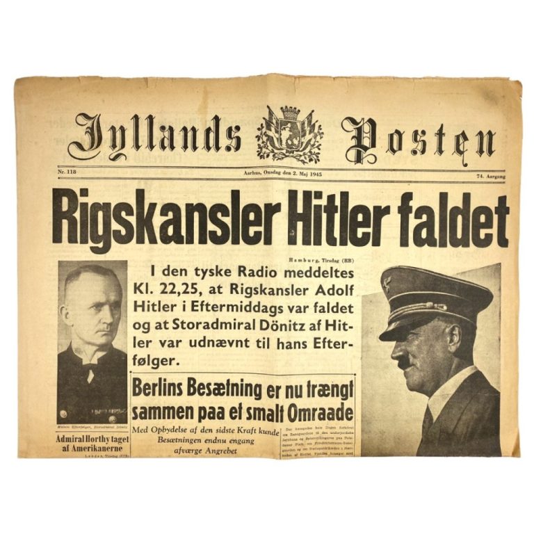 Original WWII Danish newspaper - Death of Adolf Hitler - Oorlogsspullen ...