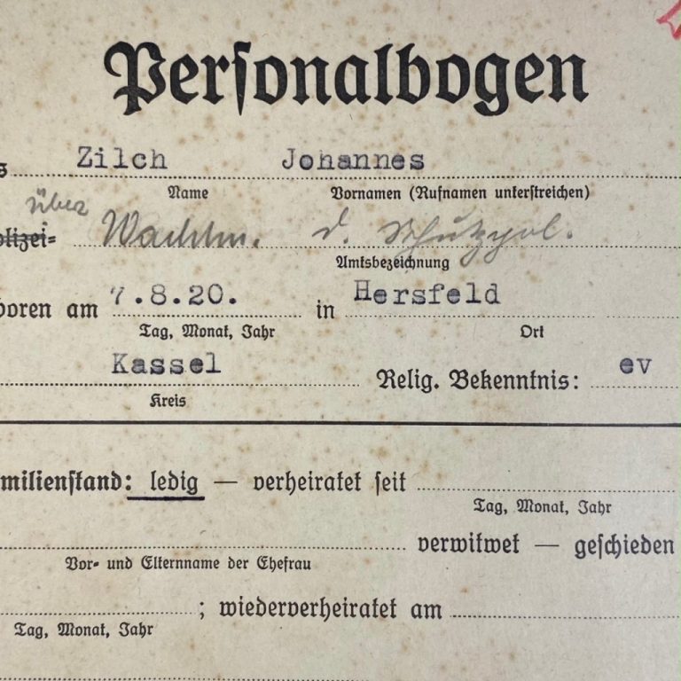 Original WWII German Polizei ‘Personalbogen’ SS Polizei-Regiment 17 ...