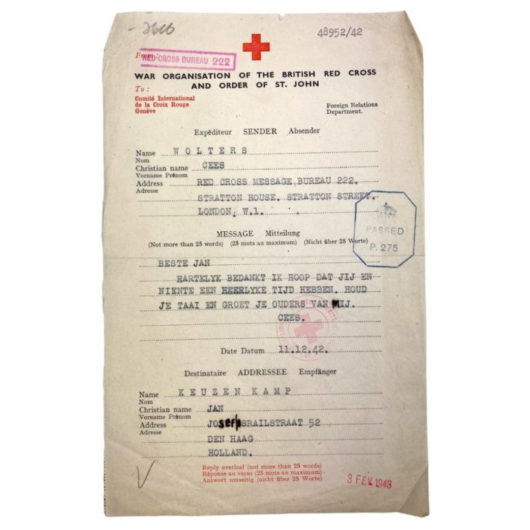 Original WWII British Red Cross letter to Den Haag - Oorlogsspullen.nl ...