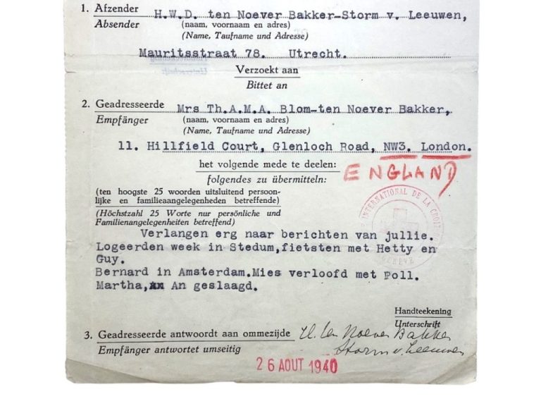 Original WWII Dutch Red Cross letter Utrecht - London - Oorlogsspullen ...