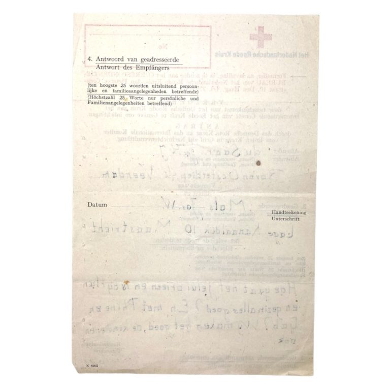 Original WWII Dutch Red Cross letter Veendam - Maastricht ...
