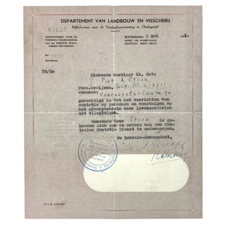 Original WWII Dutch food dropping document Rotterdam - Oorlogsspullen ...