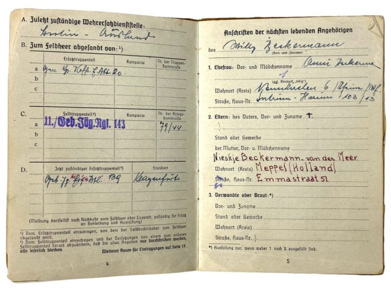 Original WWII German WH Soldbuch from a Dutch Wehrmacht (Heer ...