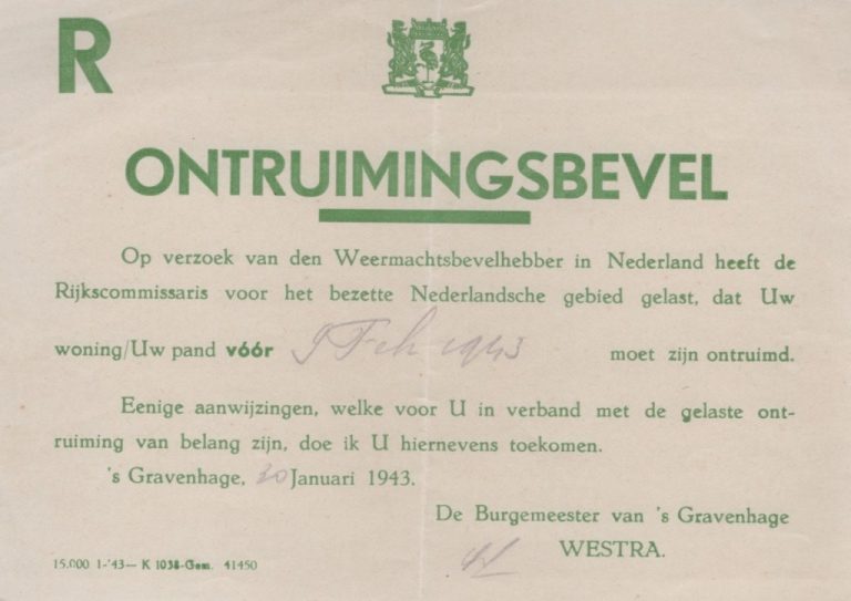 Original WWII Dutch eviction order Den Haag - Oorlogsspullen.nl ...