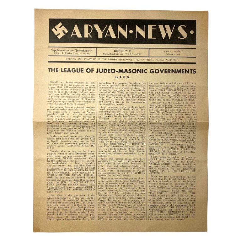 Original WWII British newspaper 'Aryan News' 1936 - Oorlogsspullen.nl ...