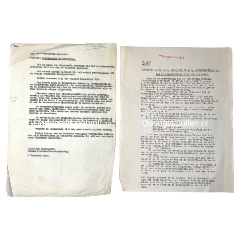 Original WWII Dutch documents related to the bombing of the Phillips ...
