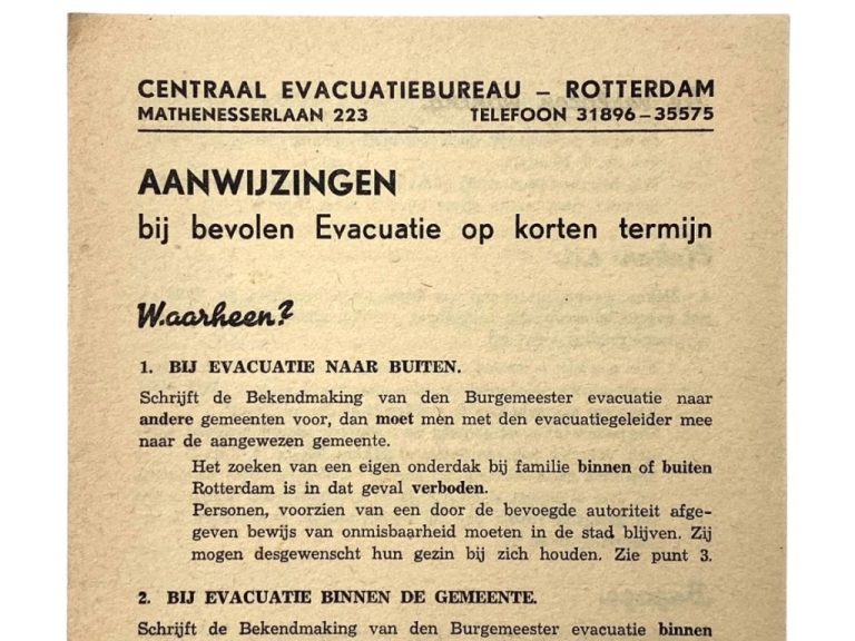 Original WWII Dutch flyer regarding evacuations in Rotterdam ...
