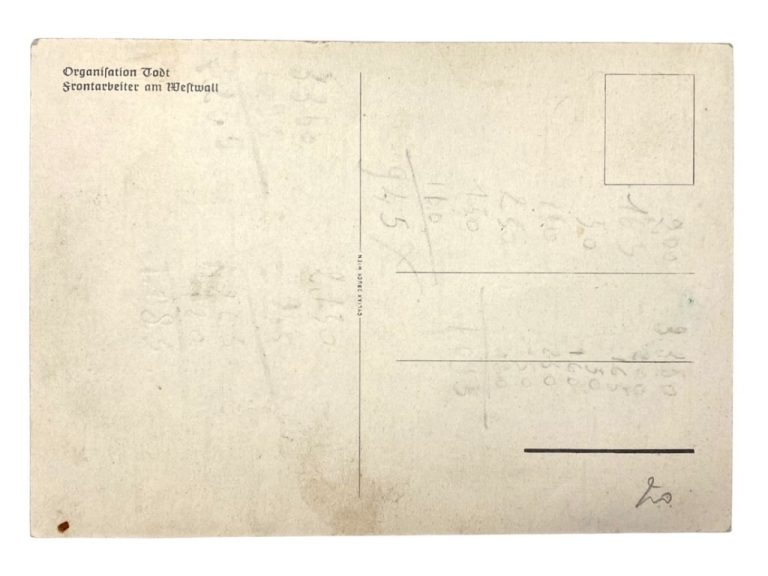 Original WWII German Org. Todt post card 'Front arbeiter am Westwall ...