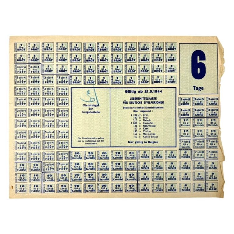 Original WWII German ration card for German persons in Belgium ...