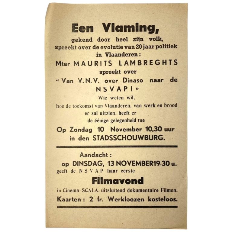 Originele WWII Vlaamse NSVAP flyer - Oorlogsspullen.nl - Militaria shop