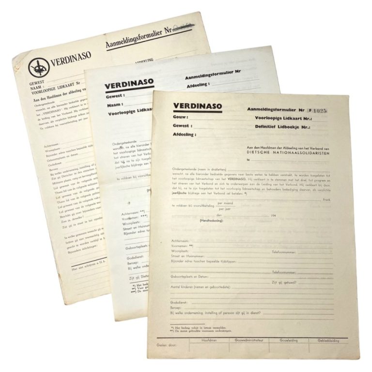 Original WWII Flemish 'Verdinaso' set of three registration forms ...