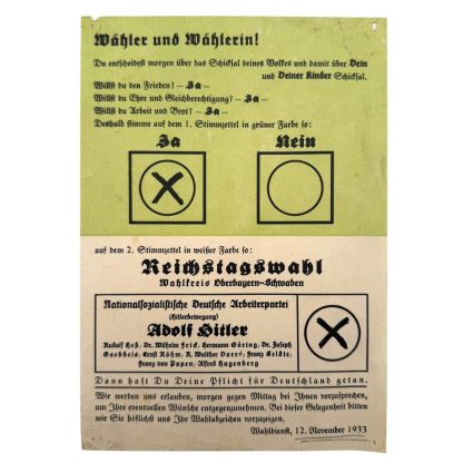 Original 1933 German ballot-leaflet for the Reichstag election ...