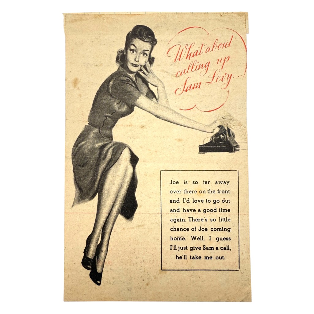 Original WWII German propaganda leaflet 'What about calling up Sam Levy ...