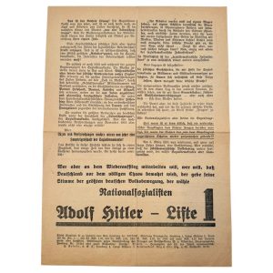Original early German NSDAP Adolf Hitler election flyer ...