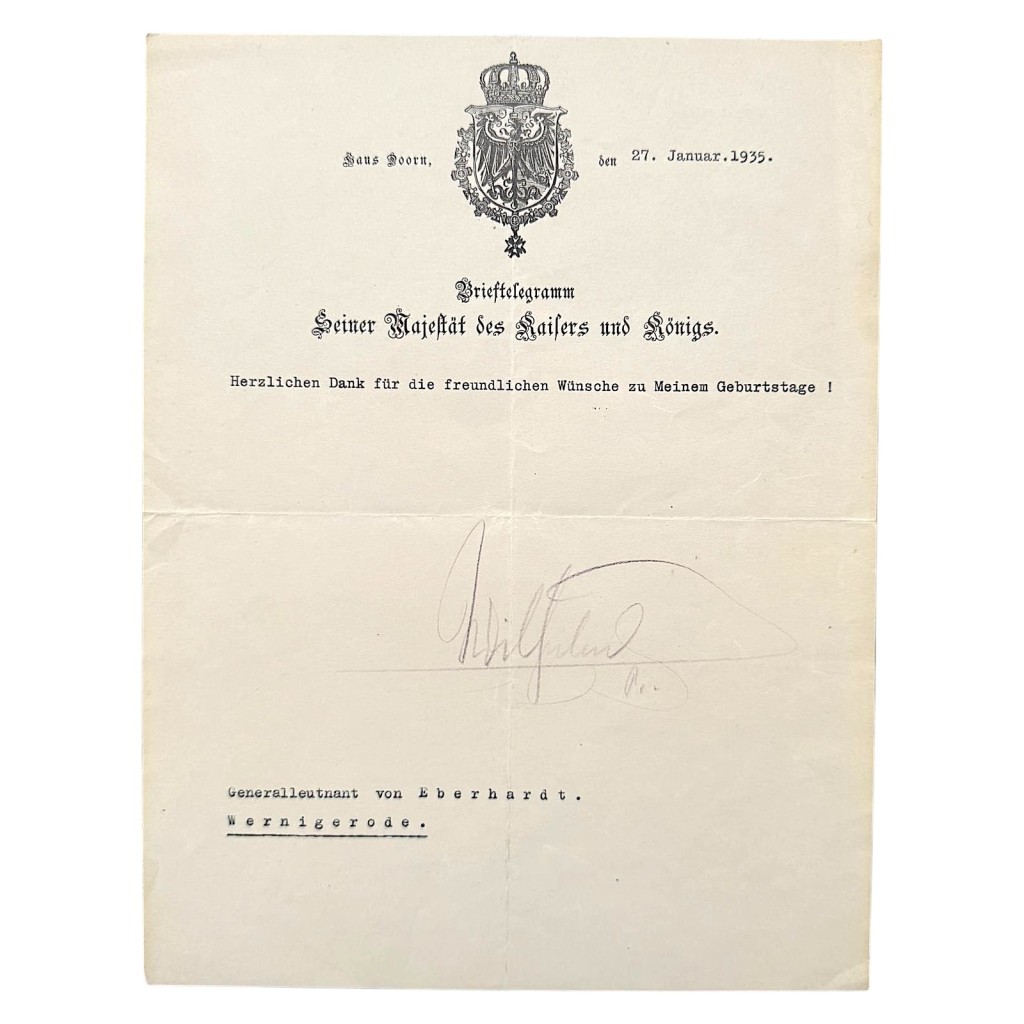 Original 1935 Kaiser Wilhelm II hand signed letter – Huis Doorn ...