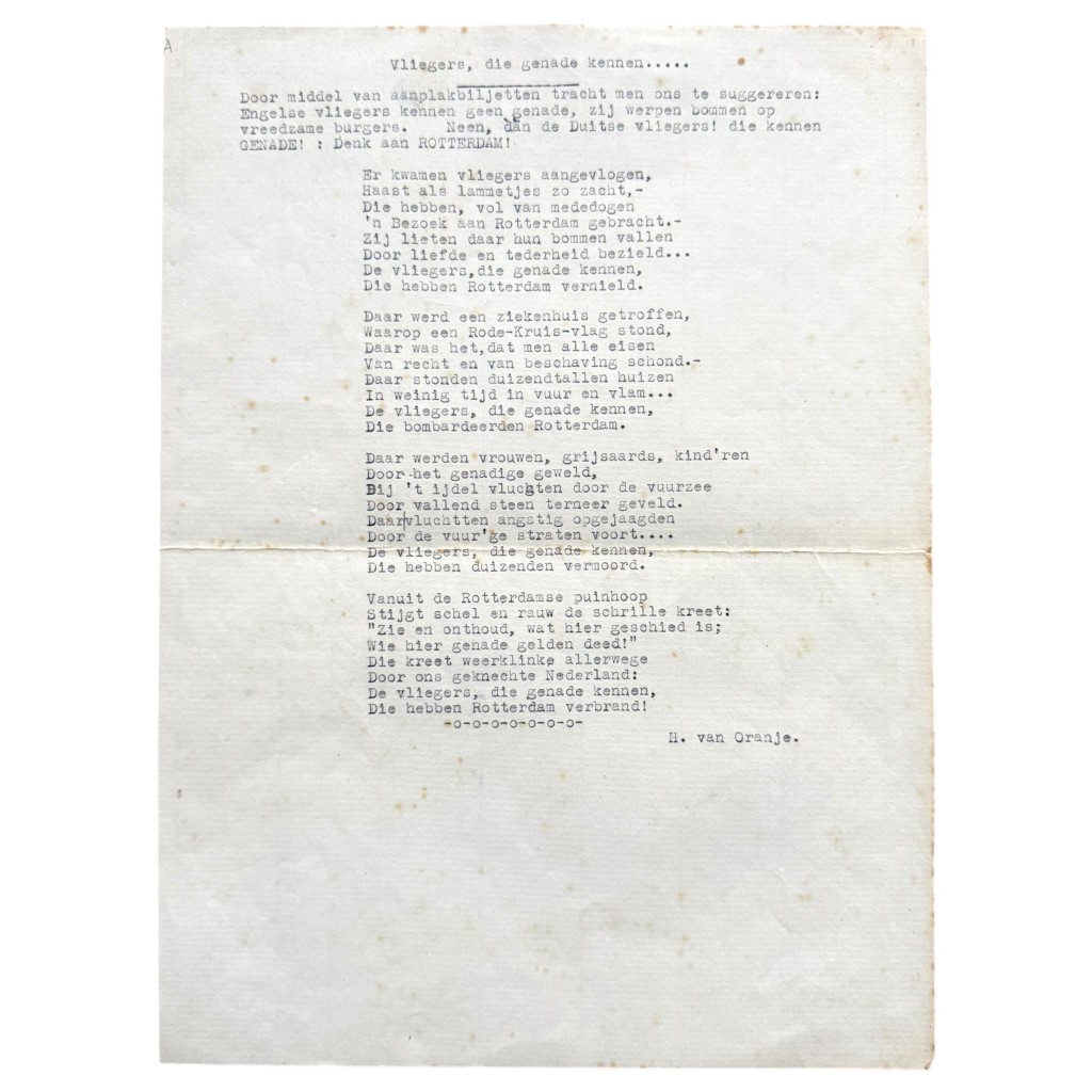 Original WWII Dutch resistance poem - Oorlogsspullen.nl - Militaria shop